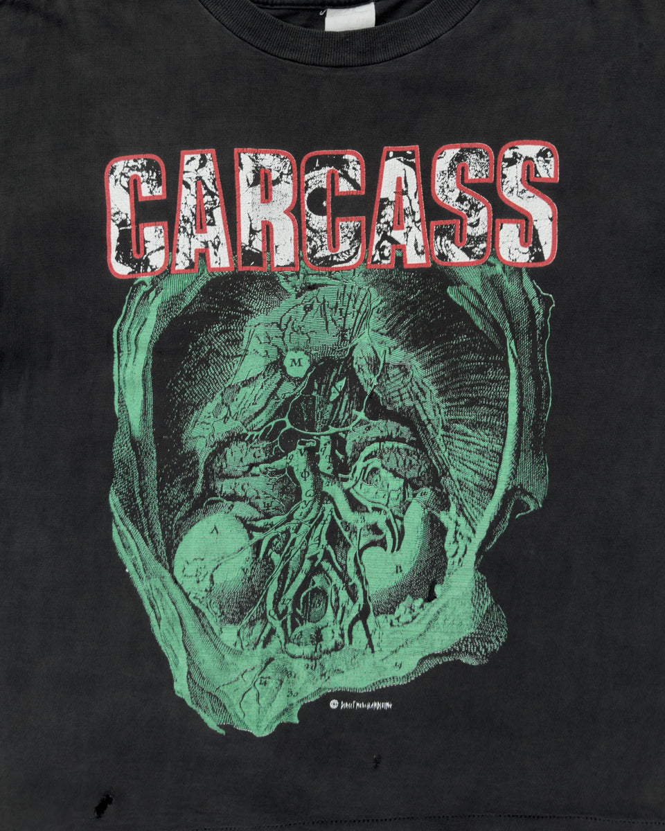 VINTAGE 1990S CARCASS DEFINITION FADED BLACK CROPPED TEE – UNSOUND RAGS