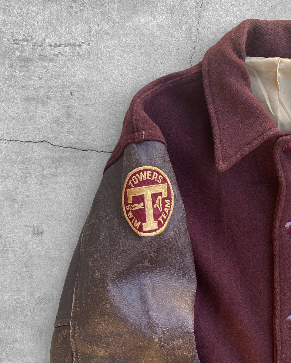 Oxblood "Towers Swim Team" Varsity Jacket - 1960s – UNSOUND RAGS