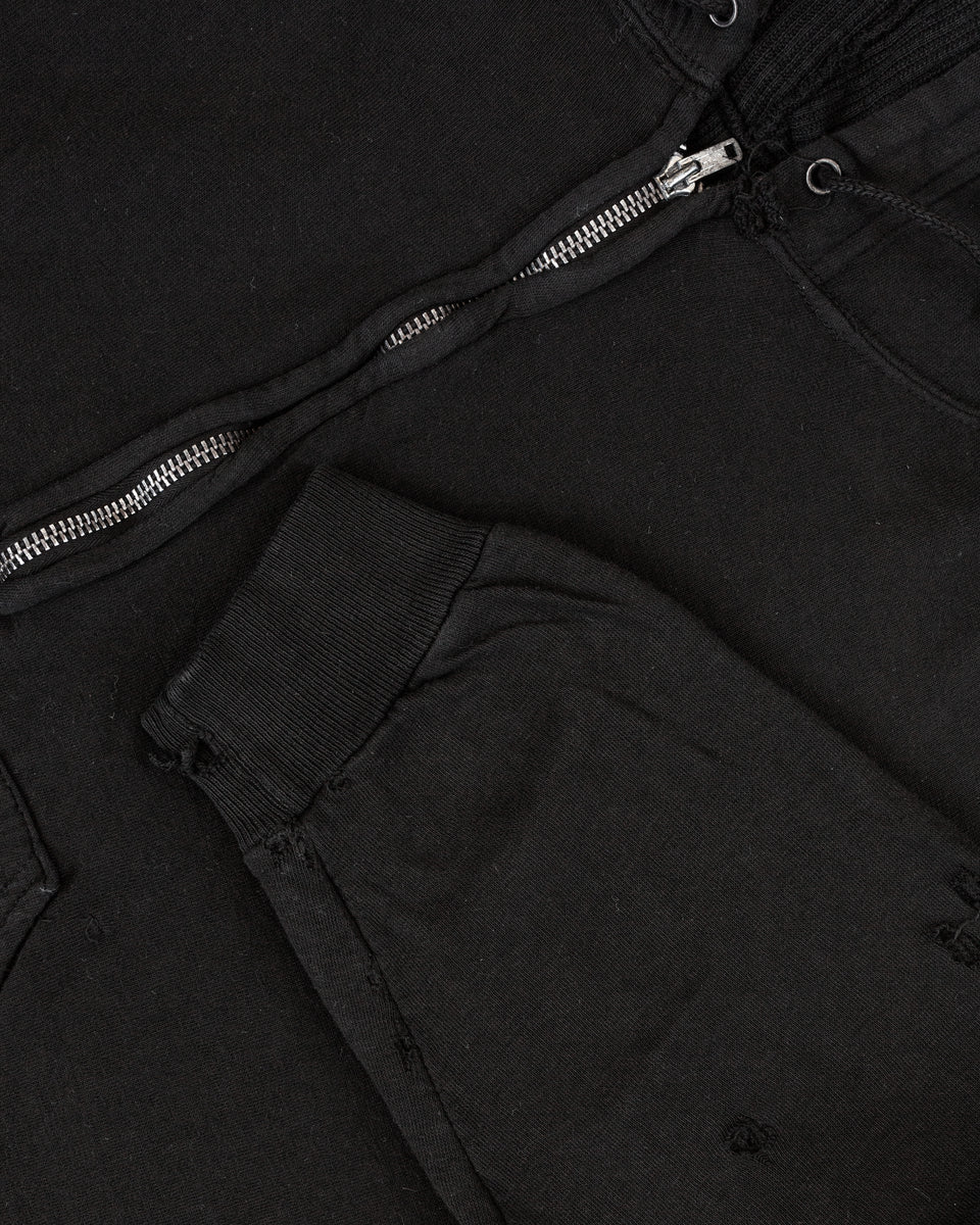 Overdyed Black Blank Zip-Up Hooded Distressed Sweatshirt - 1970s/80s ...
